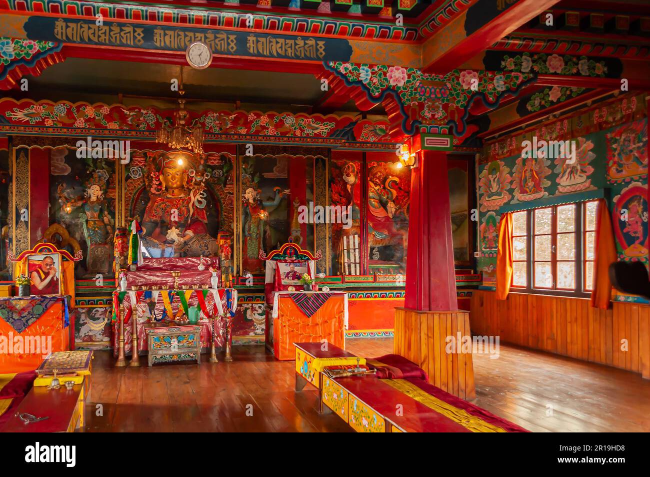 Sikkim,India- 22nd March 2004 : Glass covered colorful Buddhist Gods ...