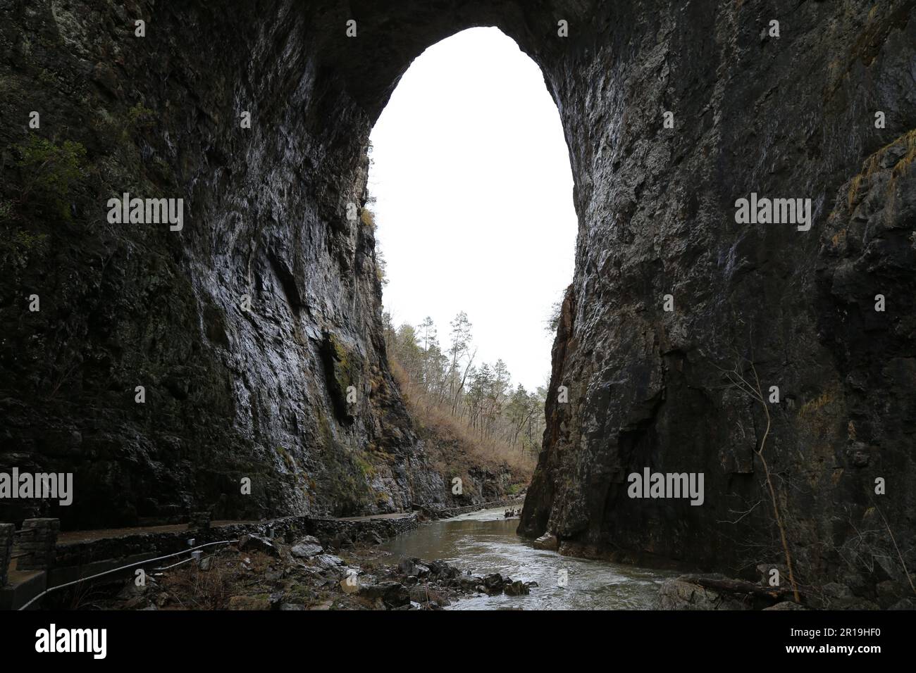 An idyllic scene of Natural Bridge, Virginia, with the characteristic ...