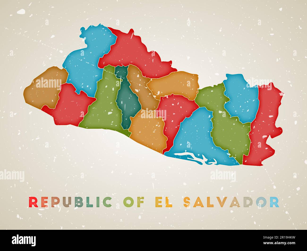 Republic of El Salvador map. Country poster with colored regions. Old ...