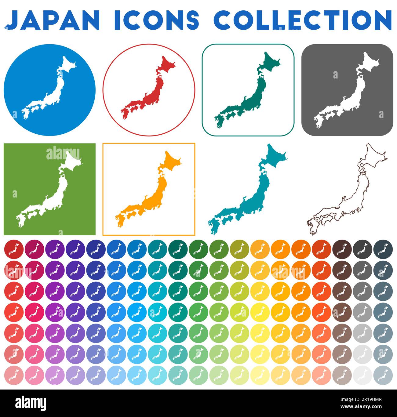 Japan icons collection. Bright colorful trendy map icons. Modern Japan ...