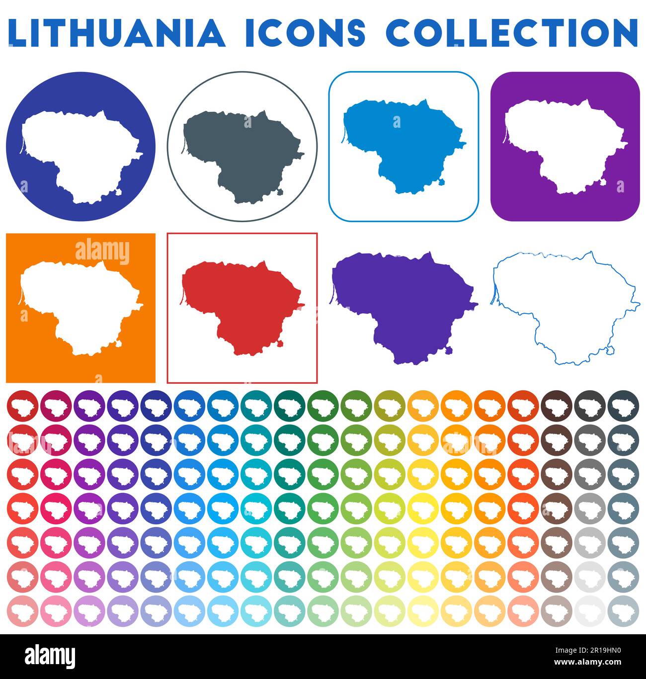 Lithuania icons collection. Bright colorful trendy map icons. Modern Lithuania badge with ...