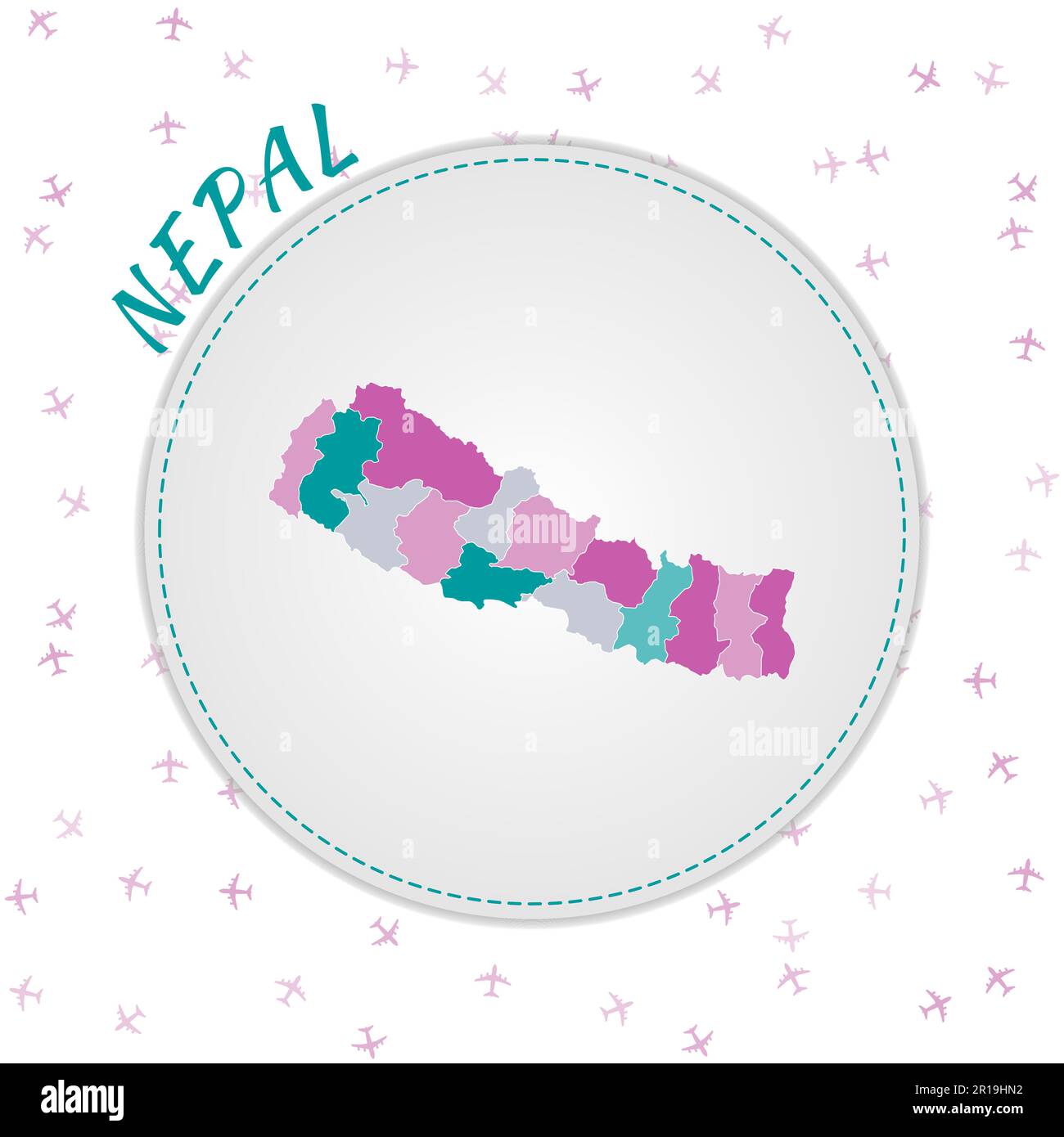 Nepal map design. Map of the country with regions in emerald-amethyst ...