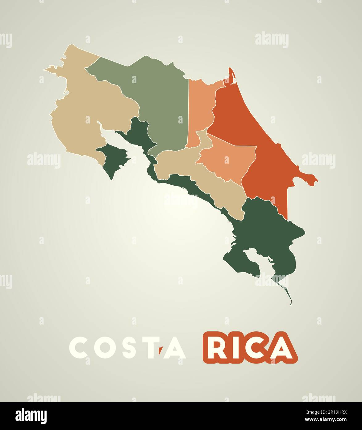 Costa Rica poster in retro style. Map of the country with regions in ...