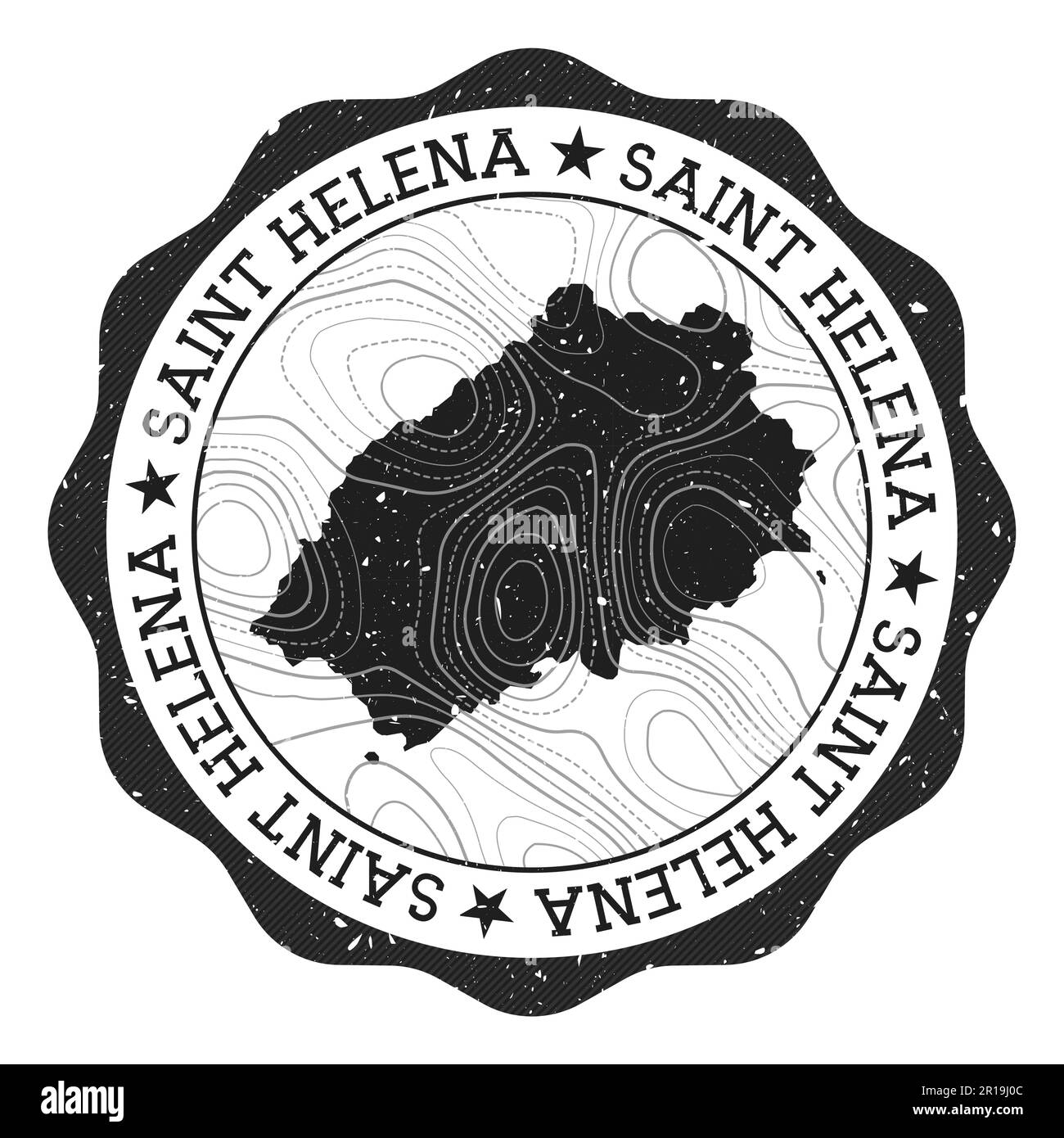 Saint Helena outdoor stamp. Round sticker with map of island with ...