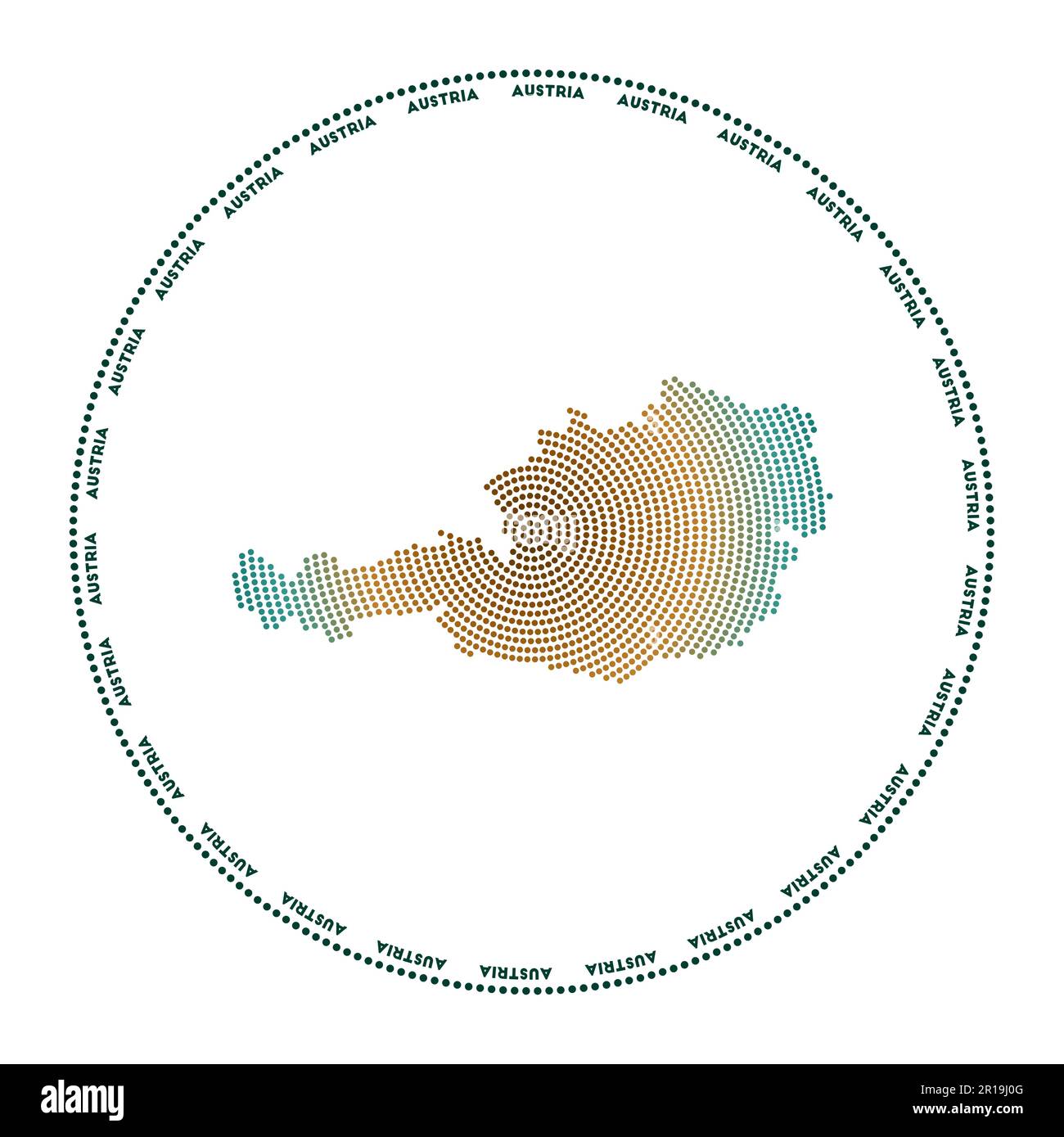 Austria round logo. Digital style shape of Austria in dotted circle ...