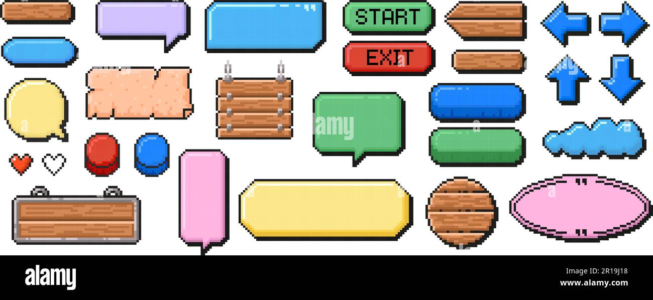 Pixel Art Frames Retro 8 Bit Buttons Arrows Speech Bubble Messages And Quote Frame Game Ui