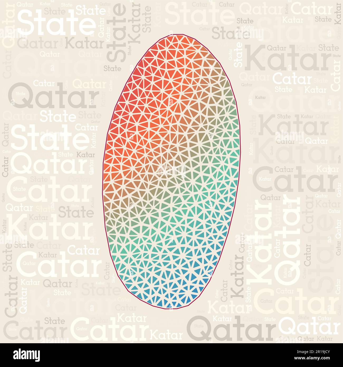 Qatar map design. Country names in different languages and map shape ...