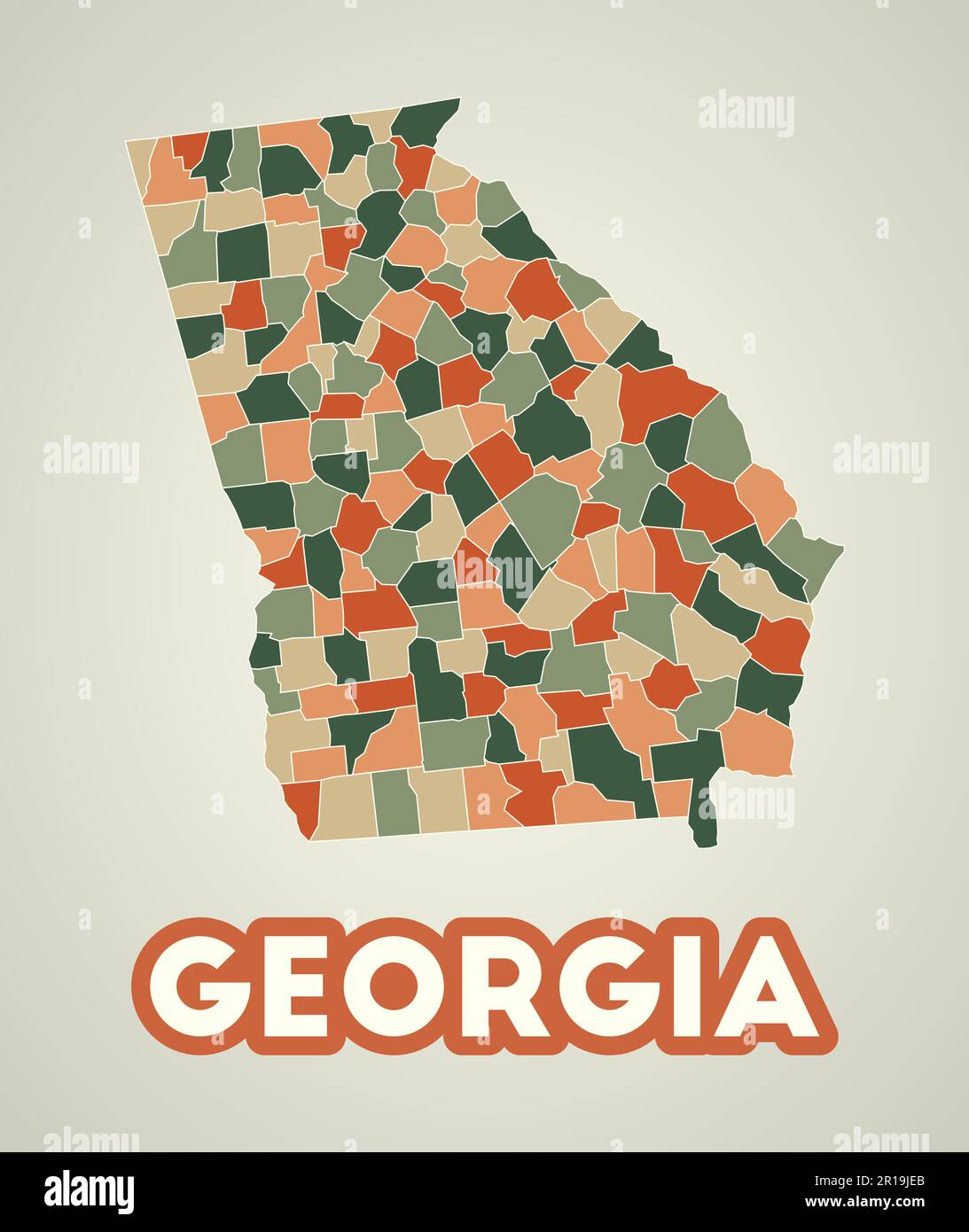 Georgia poster in retro style. Map of the US state with regions in ...