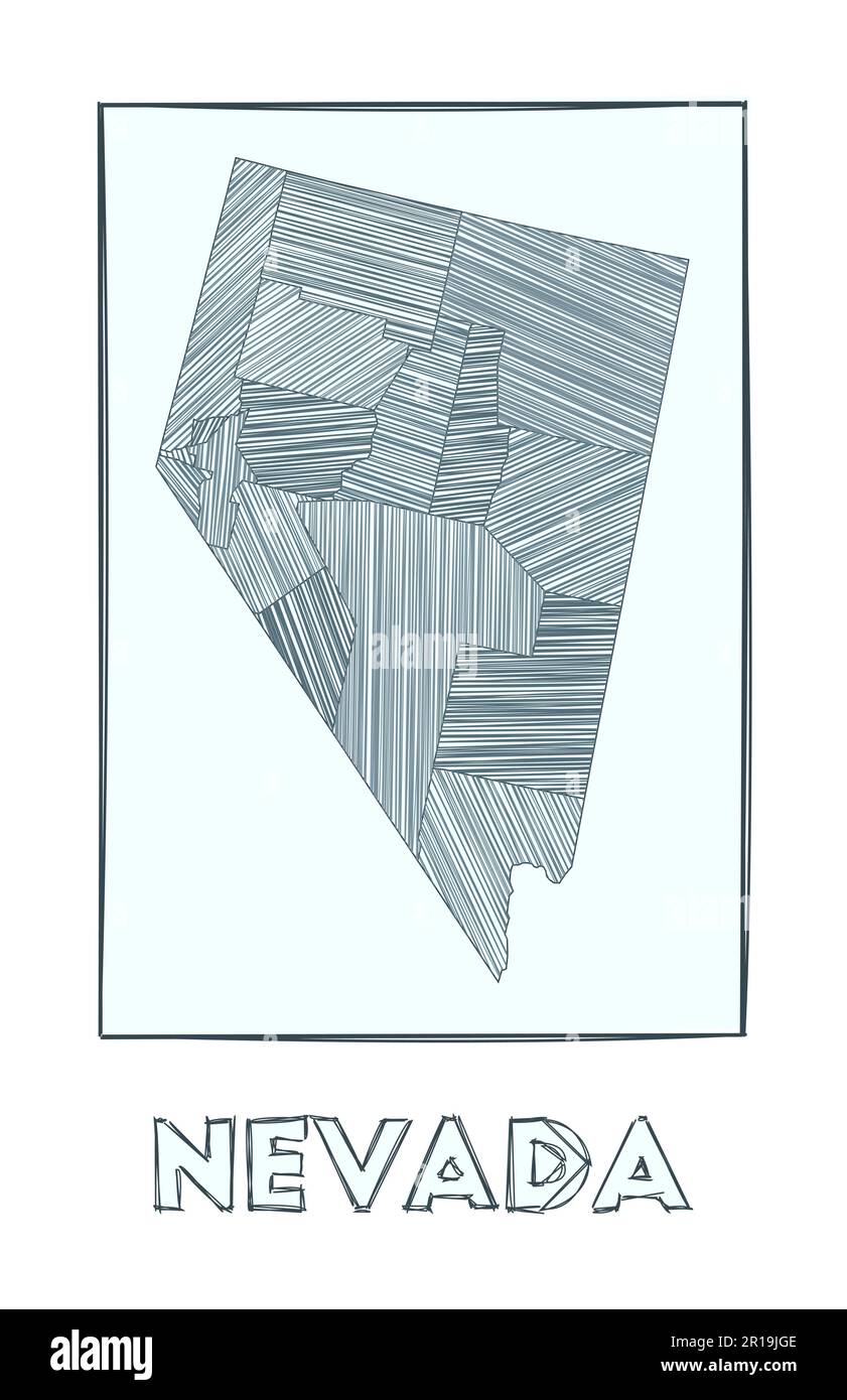 Sketch map of Nevada. Grayscale hand-drawn map of the US state. Filled ...