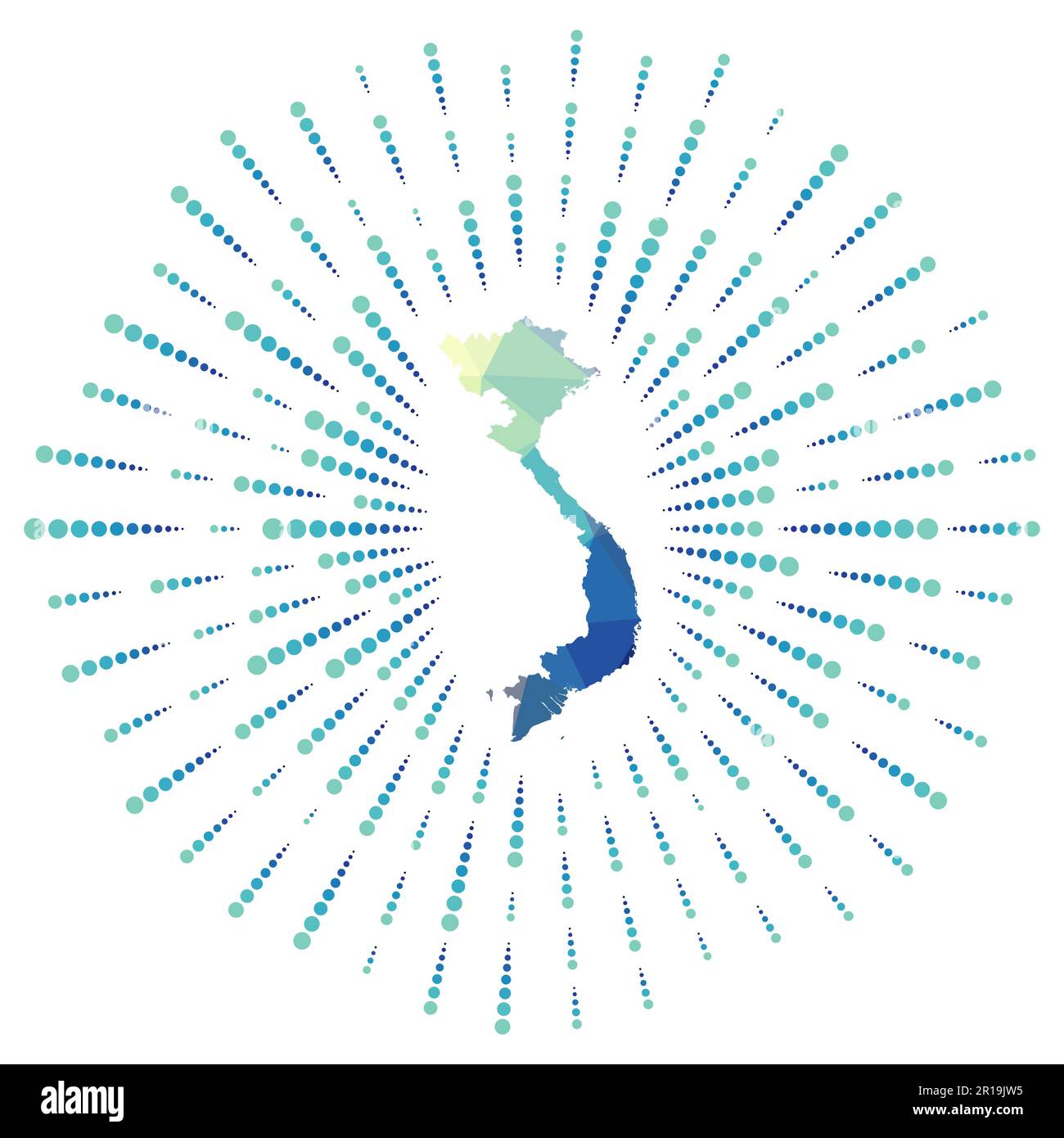 Shape of Vietnam, polygonal sunburst. Map of the country with colorful ...