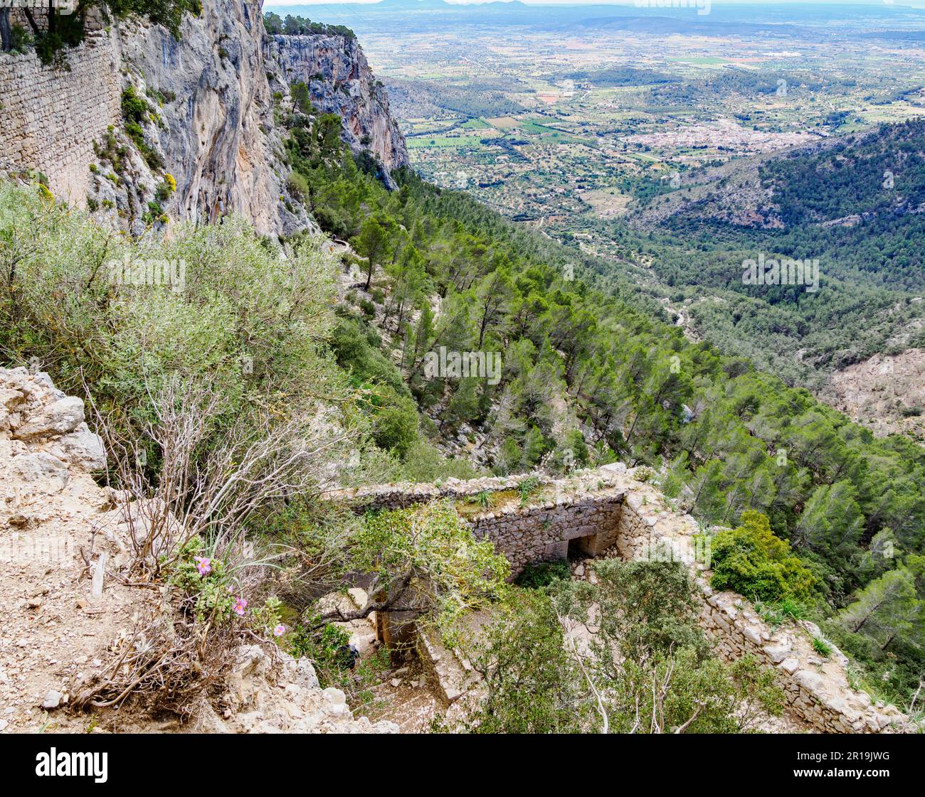 View from the Castell d'Alaro on the summit of Puig d'Alaro in the ...