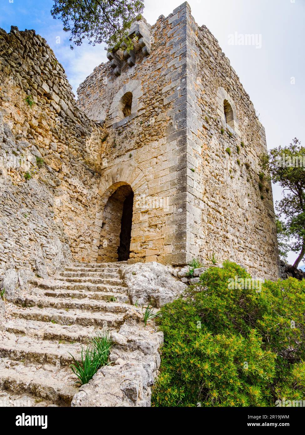Steep path to the gatehouse of the Castell d'Alaro fortifications on ...