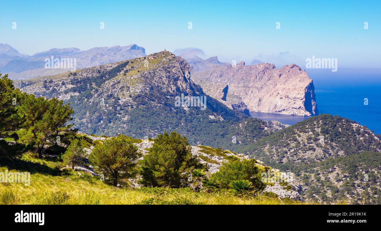 The rugged Formentor Peninsula from the walking trail leading to Na ...