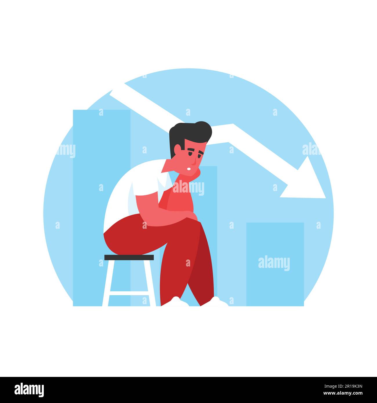 Sad man sitting on stool and suffering from depression. Vector ...