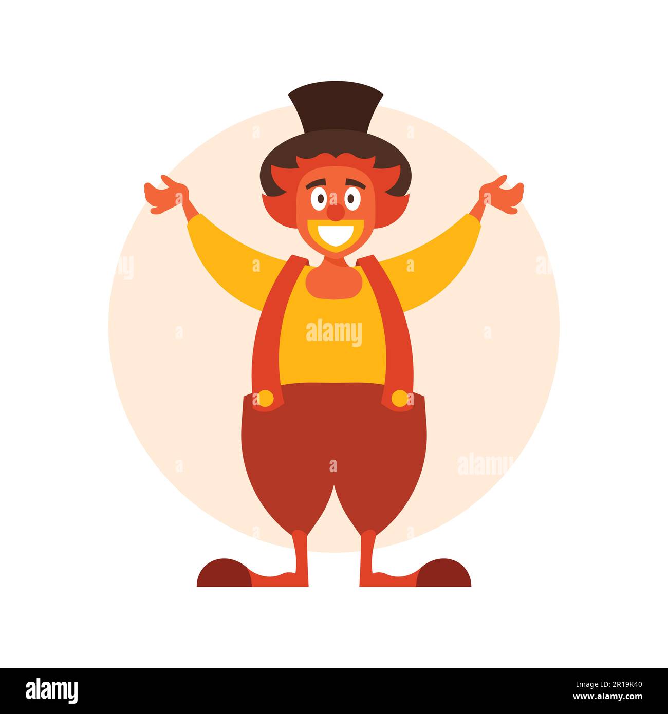 Funny cartoon clown with hands up. Vector illustration in flat style ...