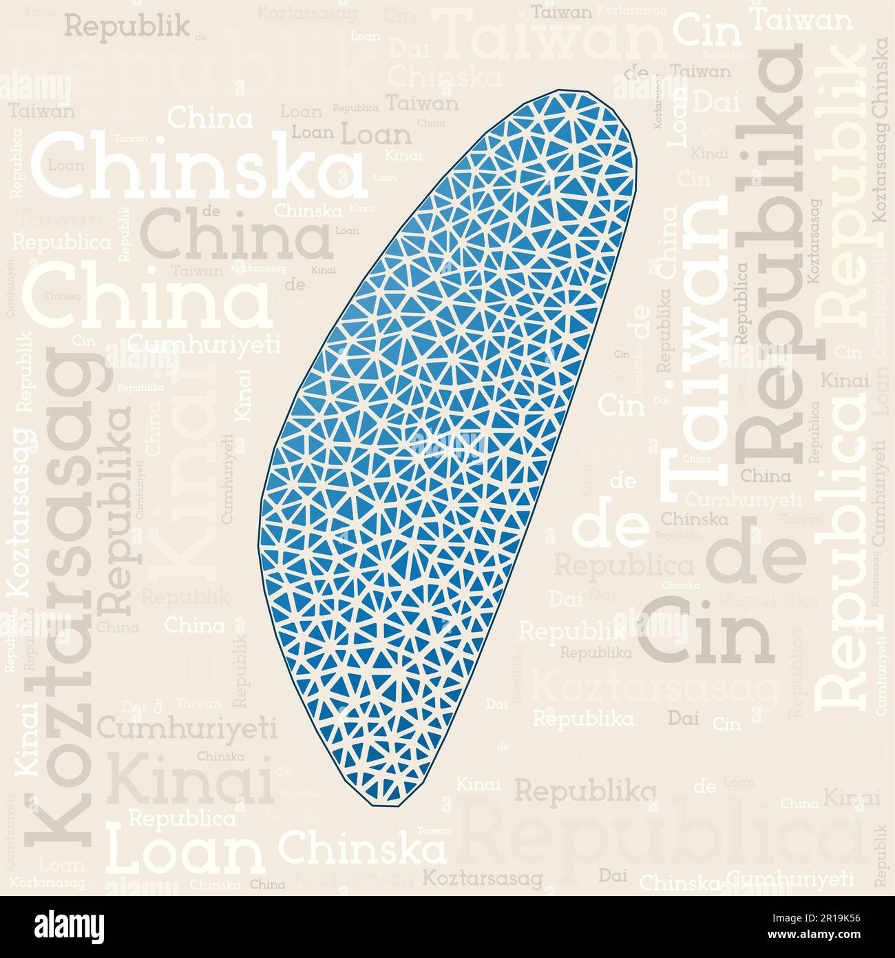 Taiwan map design. Country names in different languages and map shape ...