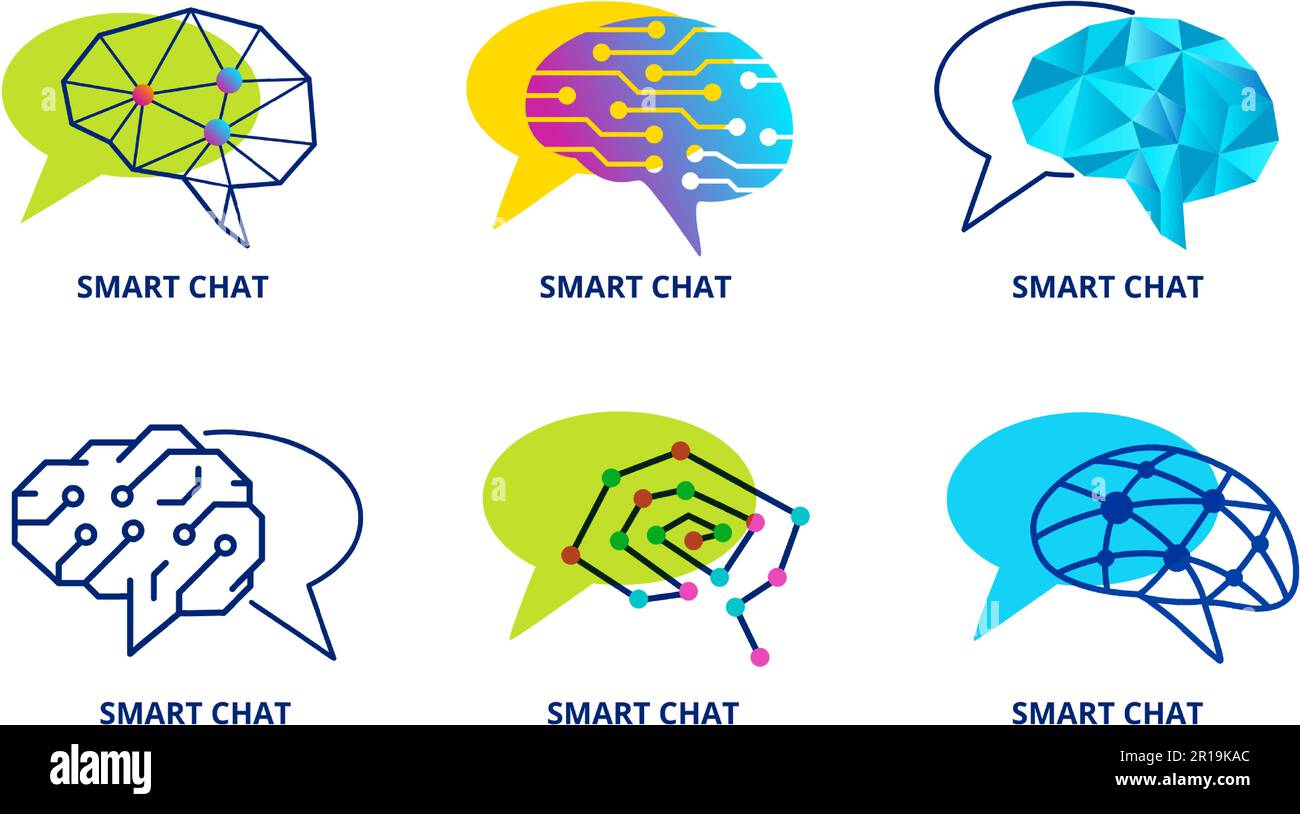 Smart chat emblem template. Chatbot talk, artificial intelligence brain ...