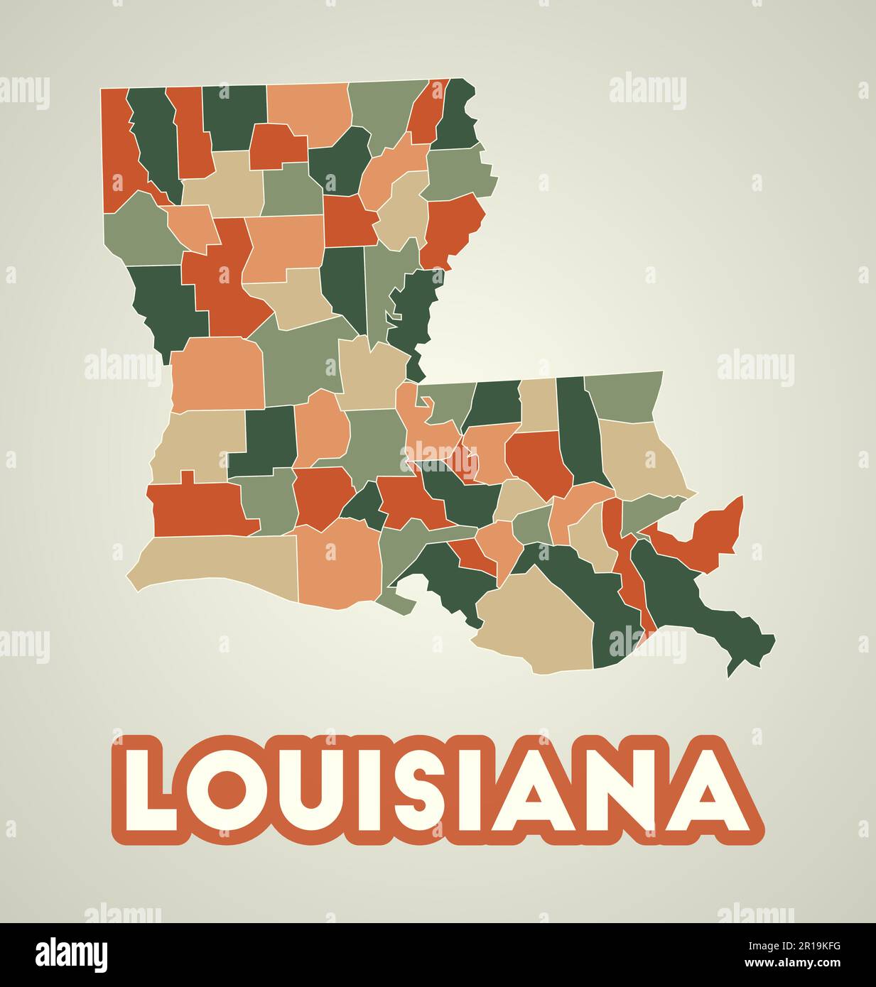 Louisiana poster in retro style. Map of the US state with regions in ...