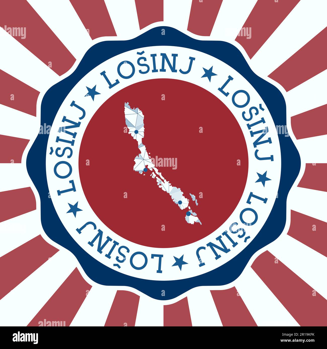Losinj Badge. Round logo of island with triangular mesh map and radial ...