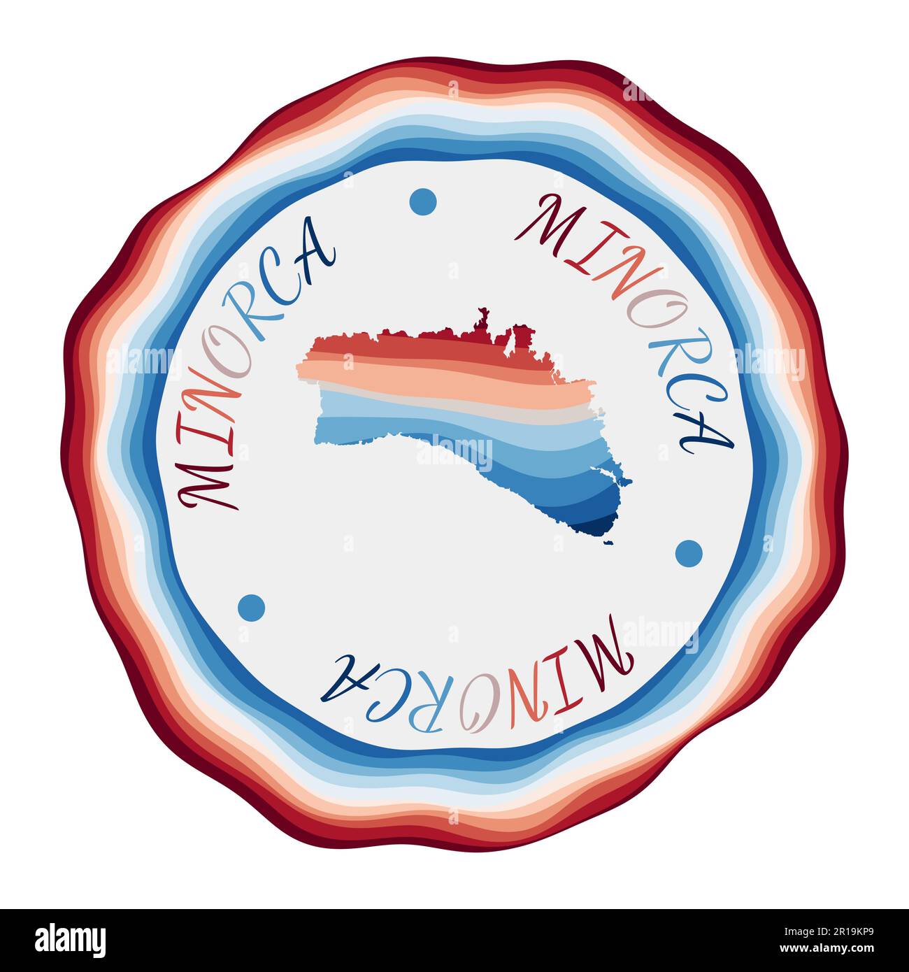 Minorca badge. Map of the island with beautiful geometric waves and ...