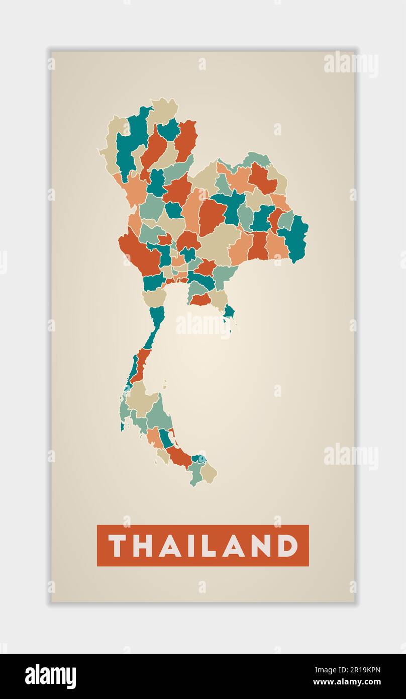 Thailand poster. Map of the country with colorful regions. Shape of ...