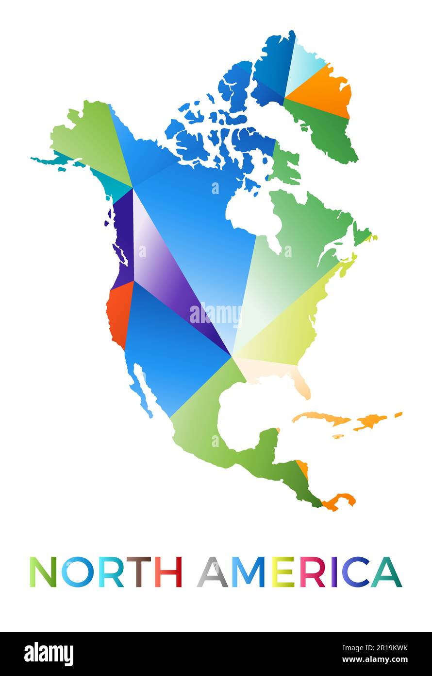 Bright colored North America shape. Multicolor geometric style ...