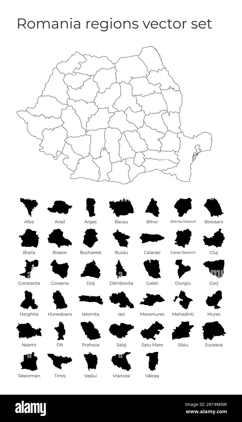 Romania map with shapes of regions. Blank vector map of the country ...