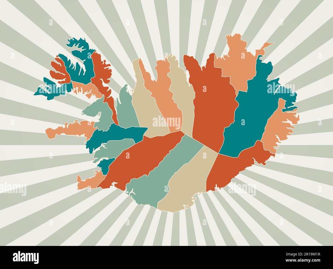 Iceland map. Poster with map of the country in retro color palette ...