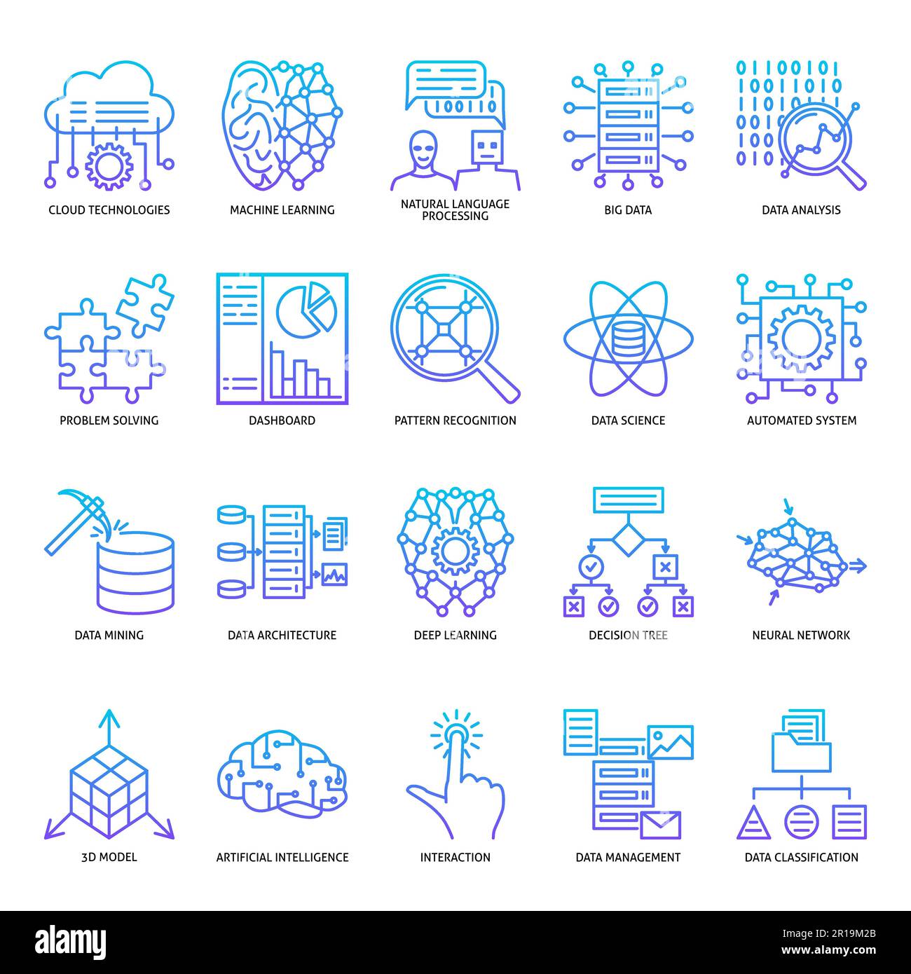 Computer neural network icon set in line style. Machine deep learning ... Computer neural network icon set in line style. Machine deep learning ...