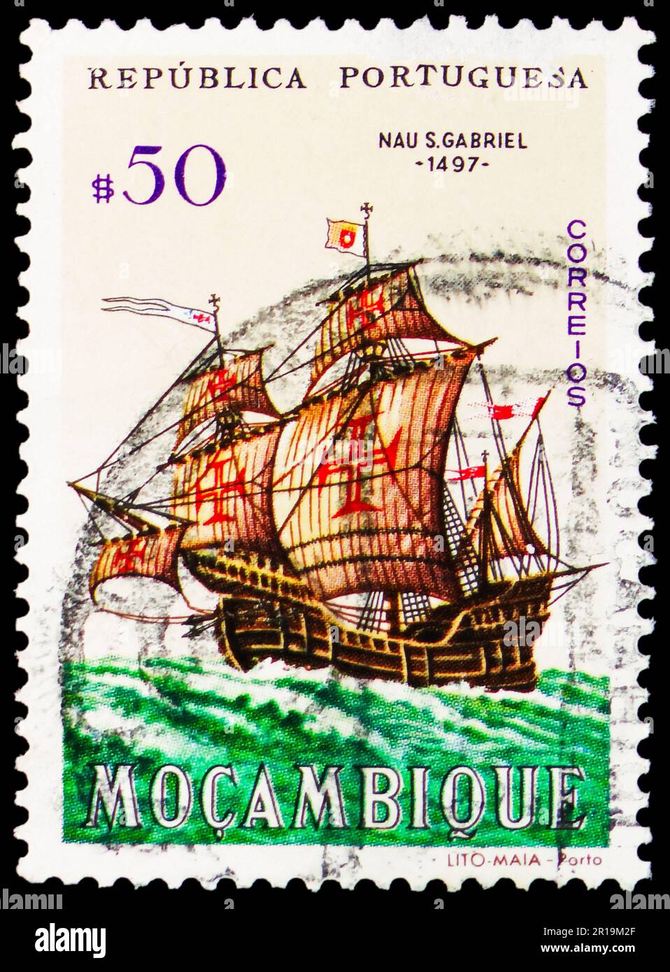 MOSCOW, RUSSIA - APRIL 08, 2023: Postage stamp printed in Mozambique ...