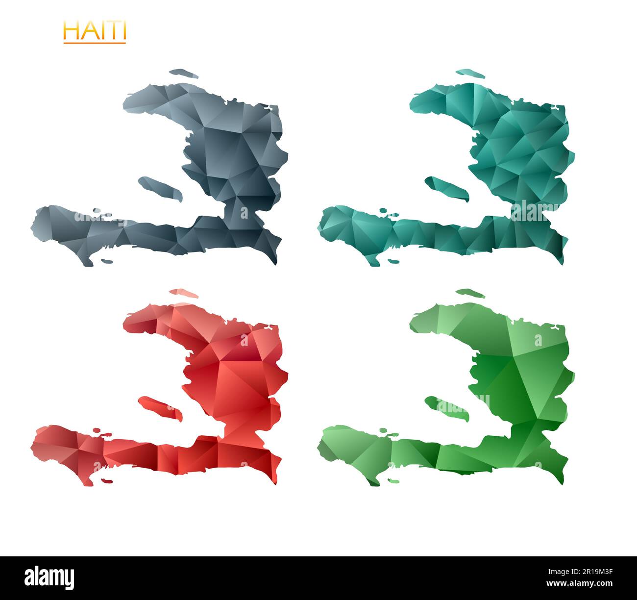 Set of vector polygonal maps of Haiti. Bright gradient map of country ...