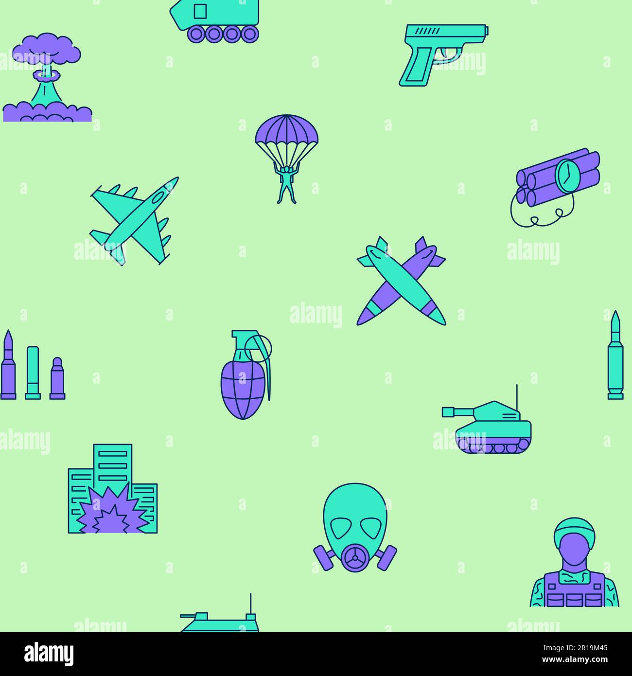 War and military seamless pattern in colored line style. Vector ...