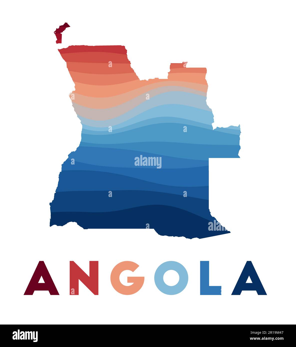 Angola map. Map of the country with beautiful geometric waves in red and blue colors. Vivid ...