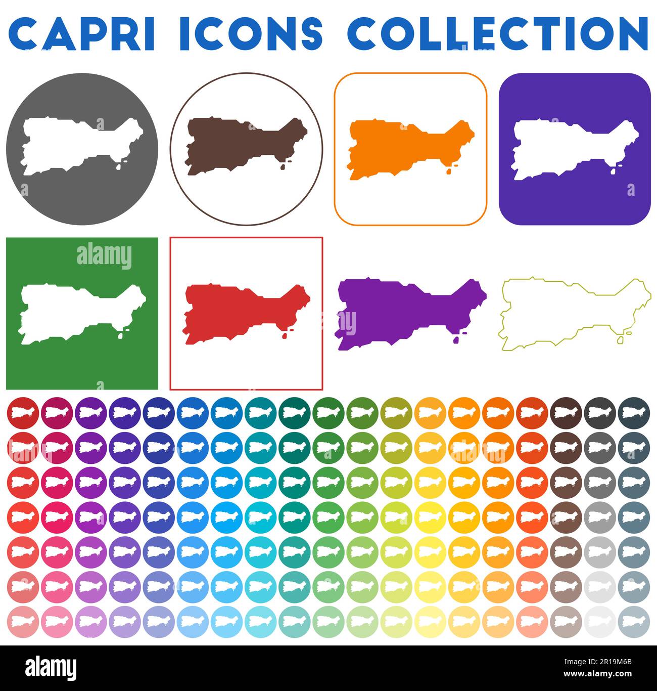 Capri icons collection. Bright colorful trendy map icons. Modern Capri ...