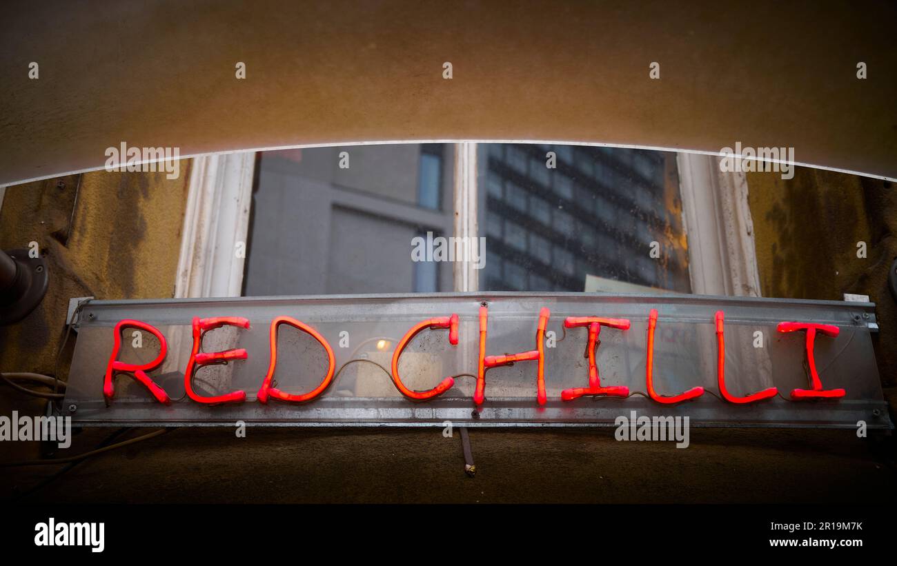 Neon sign Red Chilli restaurant in china town,Manchester,UK Stock Photo ...