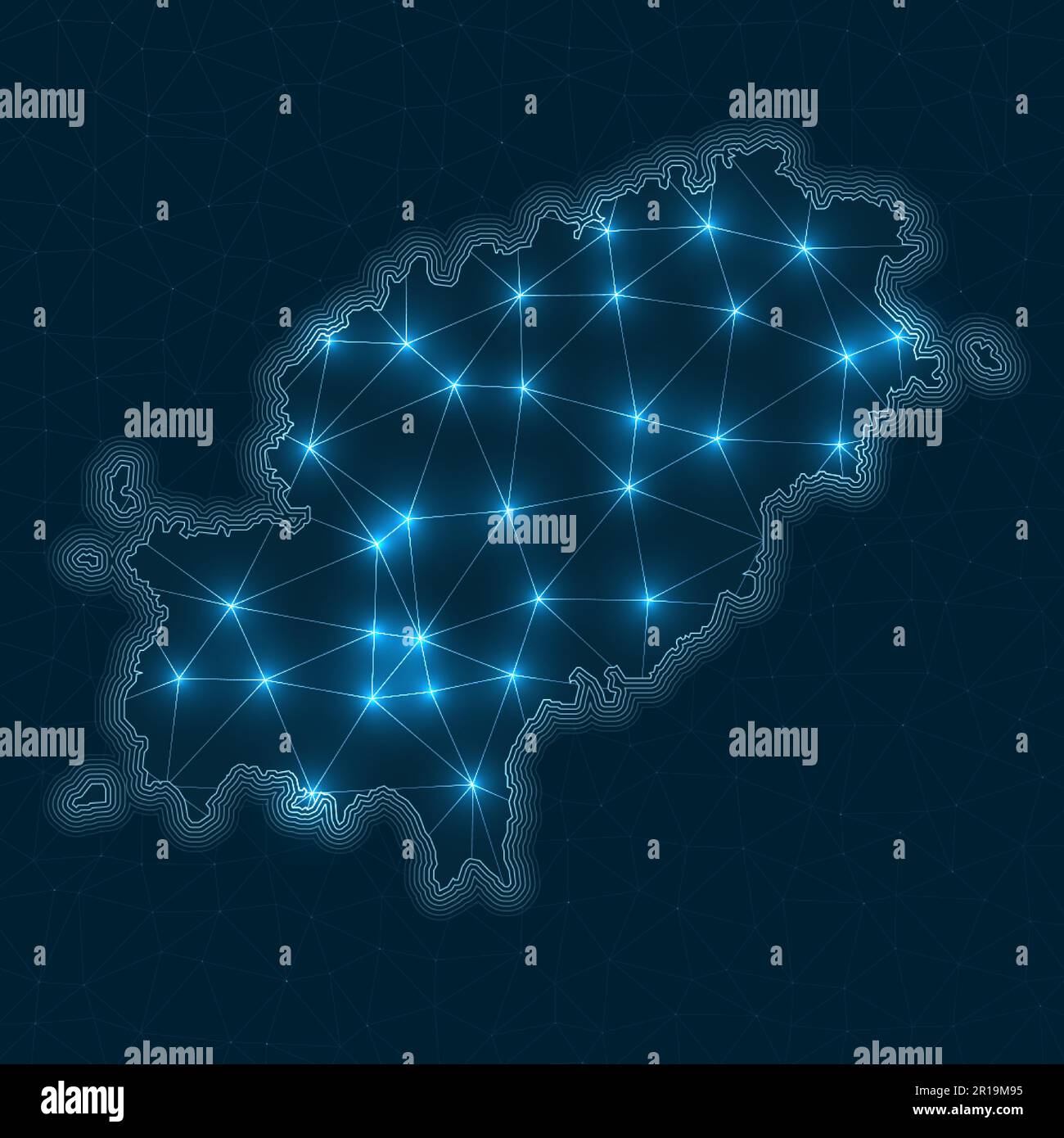 Ibiza network map. Abstract geometric map of the island. Digital ...
