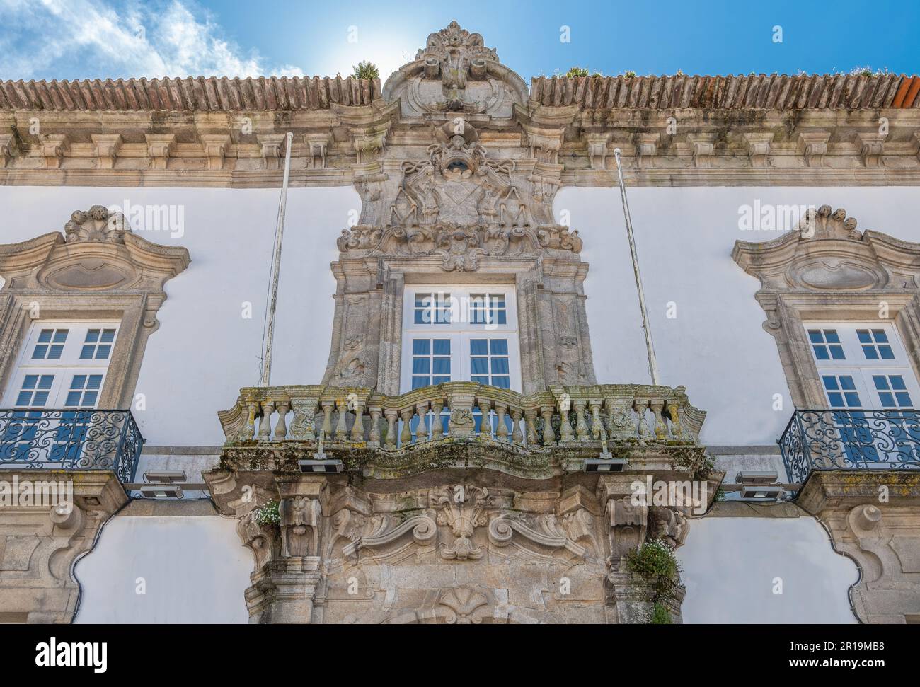 Porto, Portugal, the main balcony of the facade of the Bishop's Palace ...