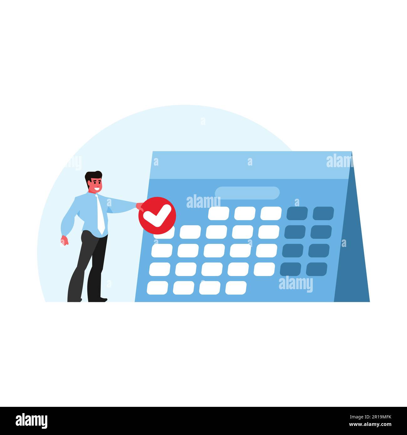 Businessman holding calendar and check mark. Vector illustration in ...