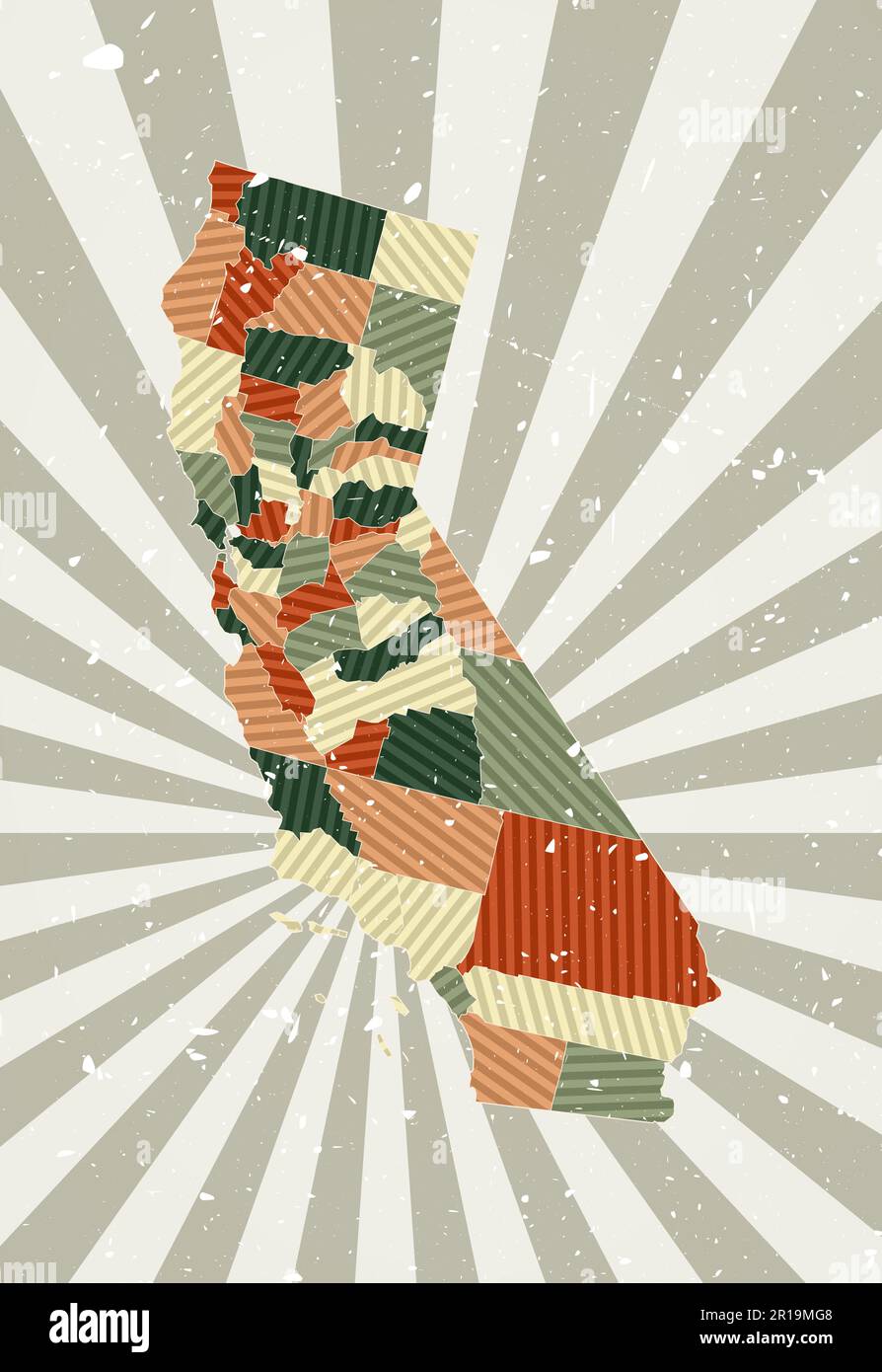 California vintage map. Grunge poster with map of the us state in retro ...