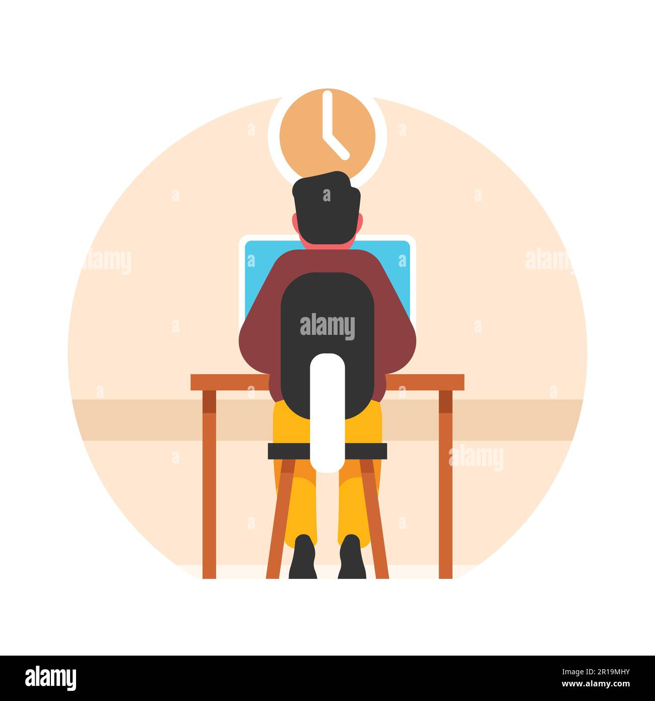 Businessman sitting on chair and working on laptop. Flat style vector ...
