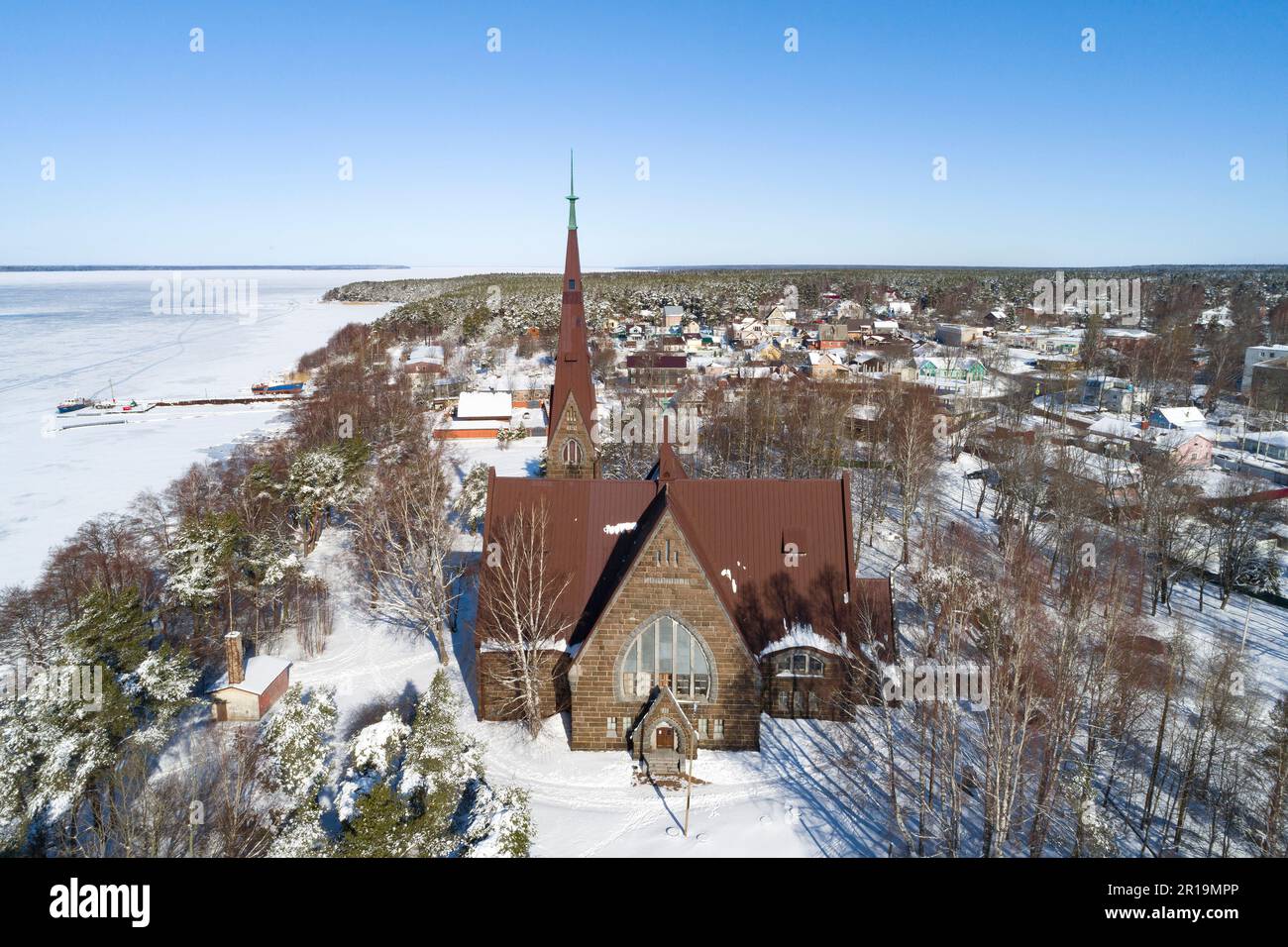 View of the ancient church of Mary Magdalene on a sunny March day ...