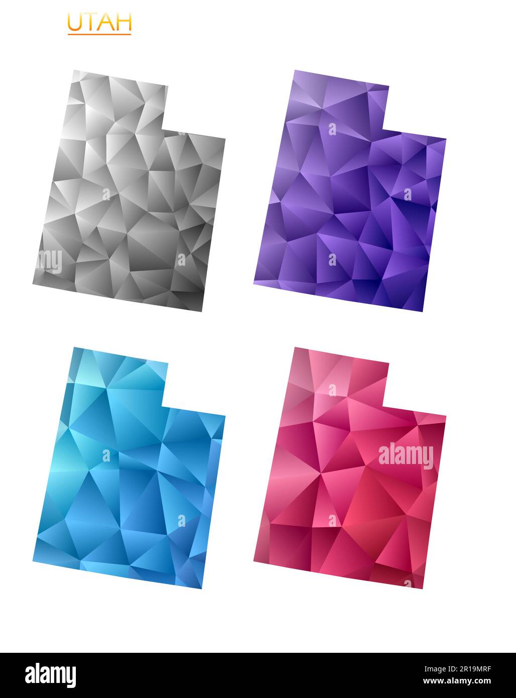 Set of vector polygonal maps of Utah. Bright gradient map of US state ...