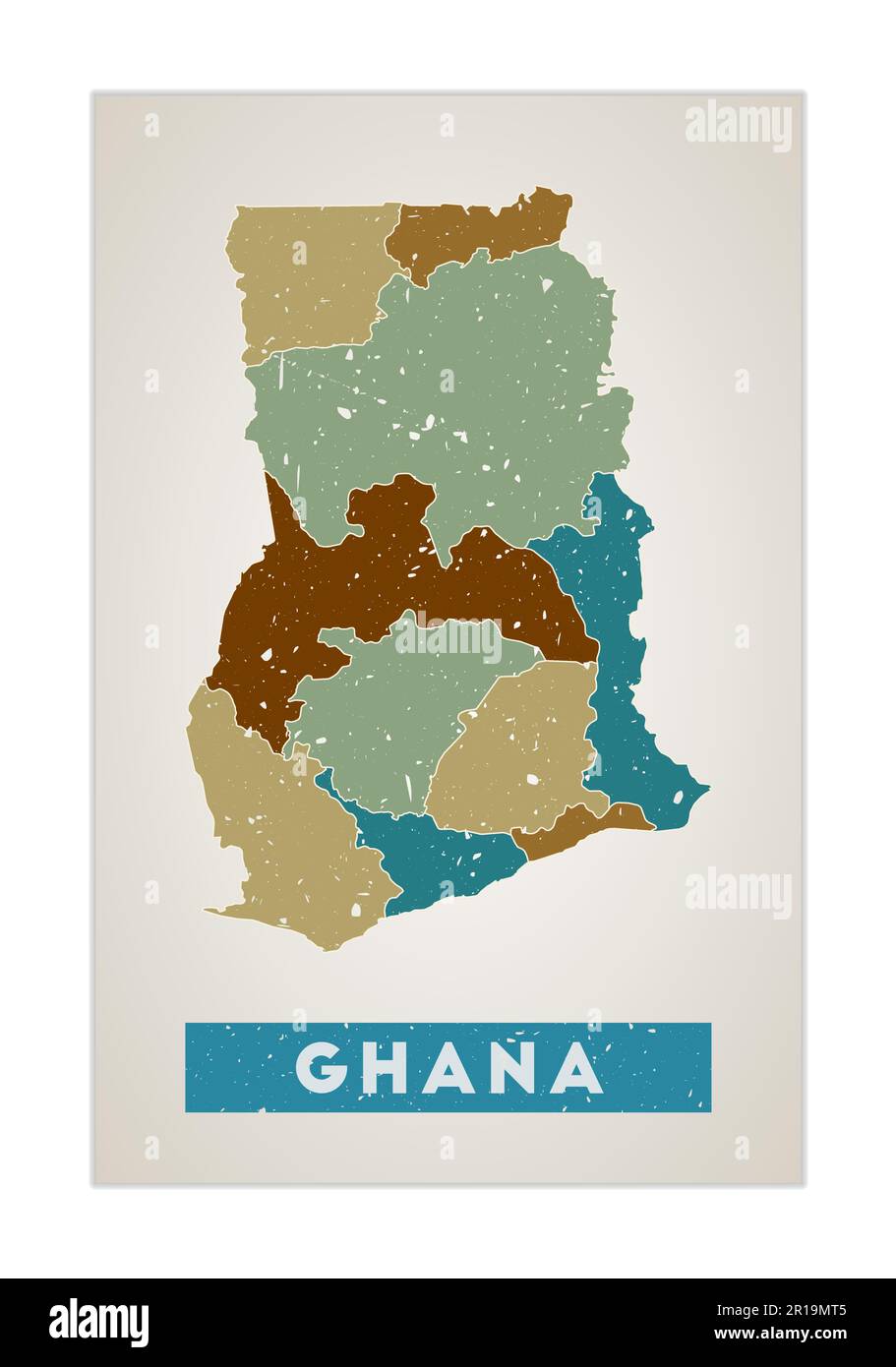 Ghana map. Country poster with regions. Old grunge texture. Shape of ...