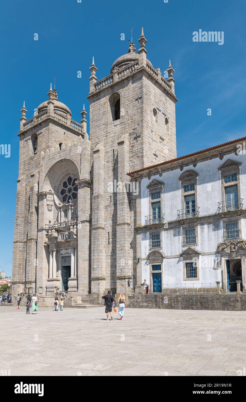Porto, Portugal, view of the facade of the Porto Cathedral (Cathedral ...