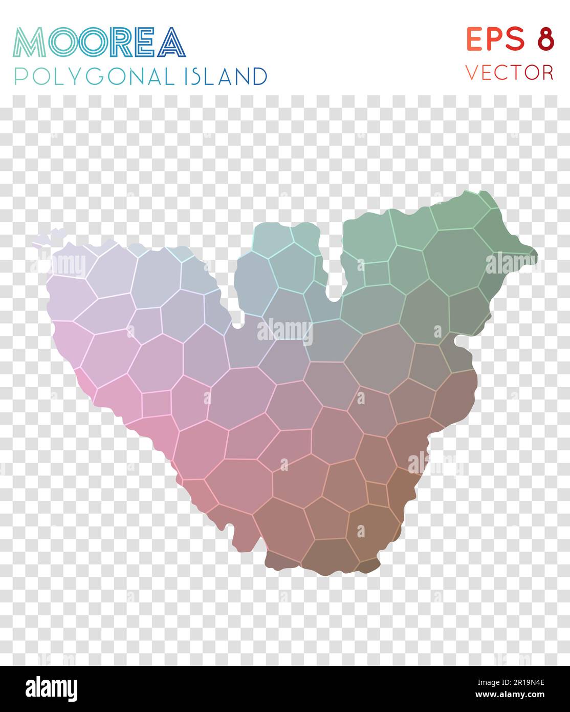 Moorea polygonal map, mosaic style island. Dramatic low poly style, modern design. Moorea ...