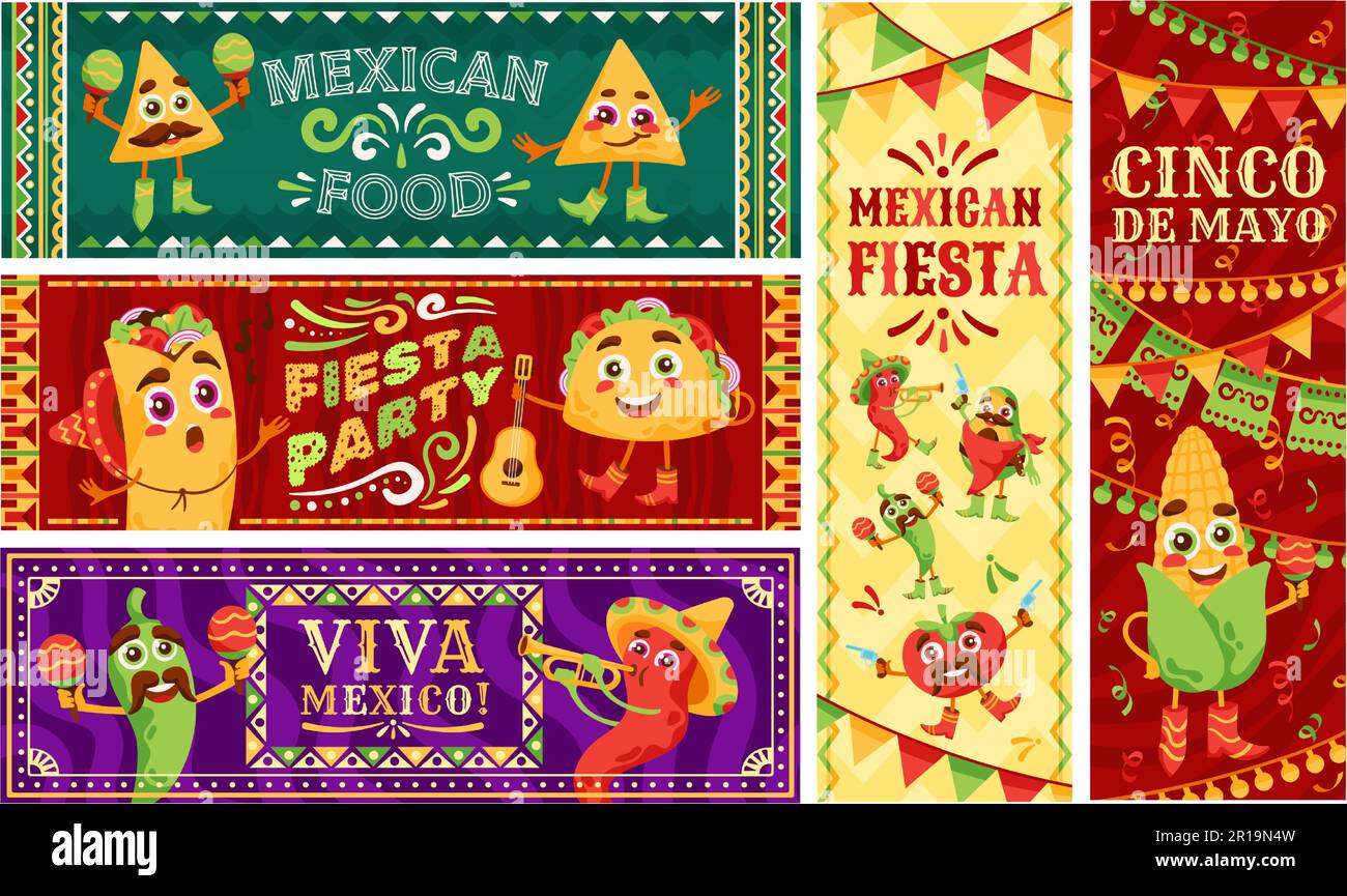 Mexican restaurant food banners. Nachos, tacos and burrito fiesta style ...