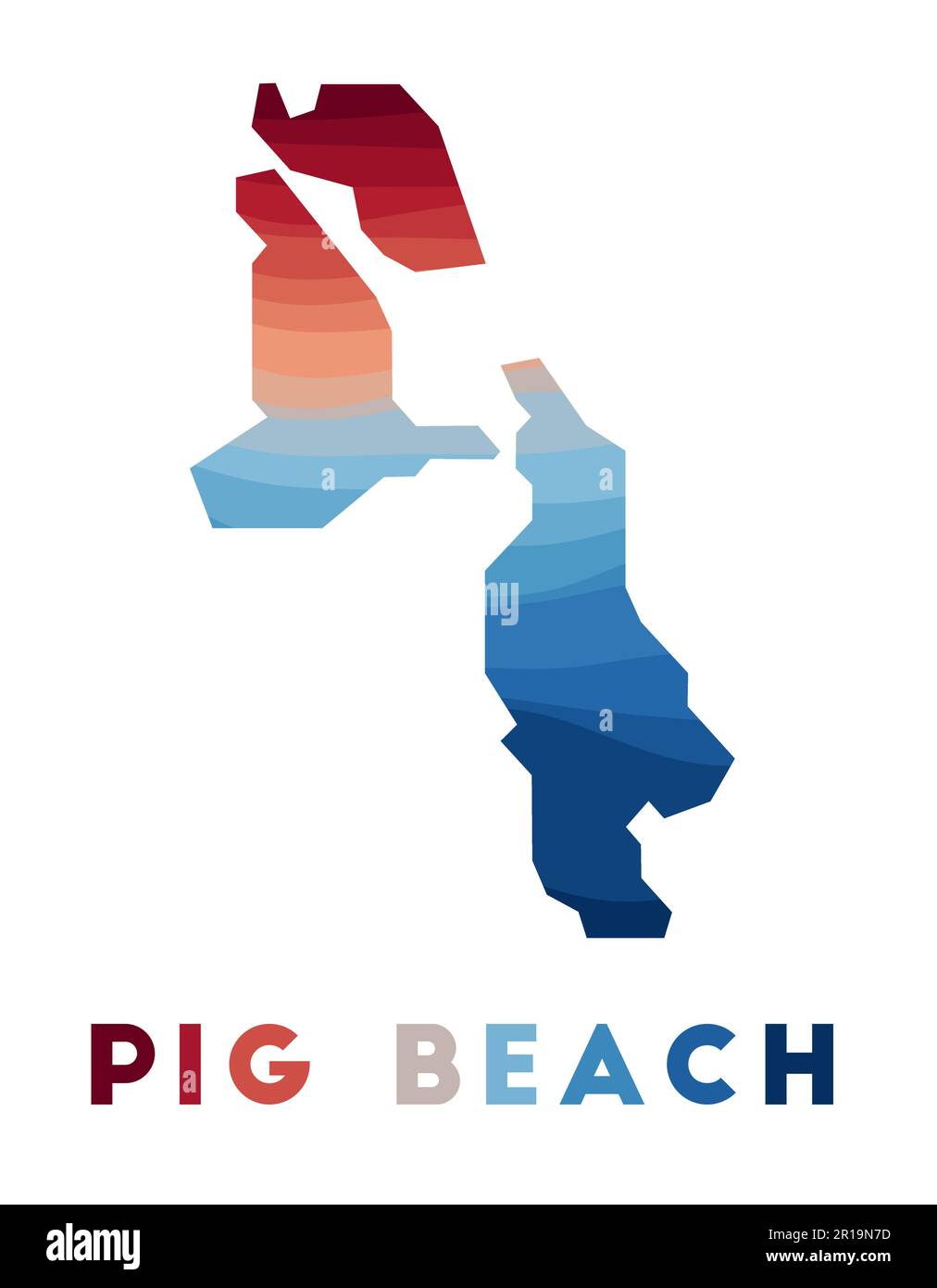 Pig Beach map. Map of the island with beautiful geometric waves in red ...