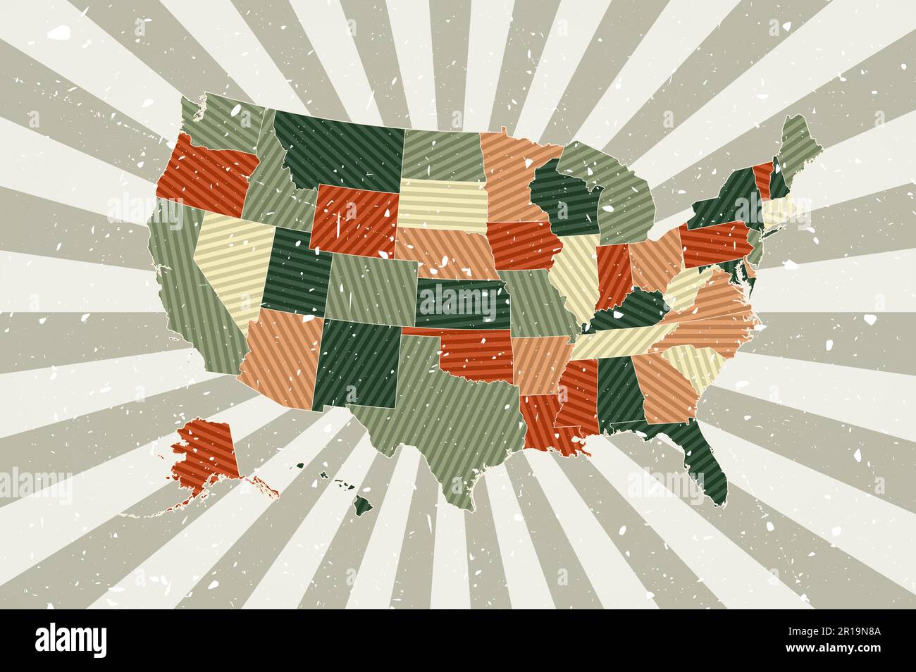 USA vintage map. Grunge poster with map of the country in retro color ...