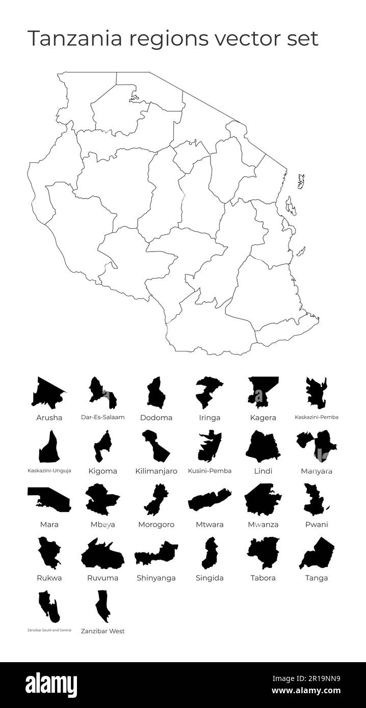 Tanzania map with shapes of regions. Blank vector map of the Country ...