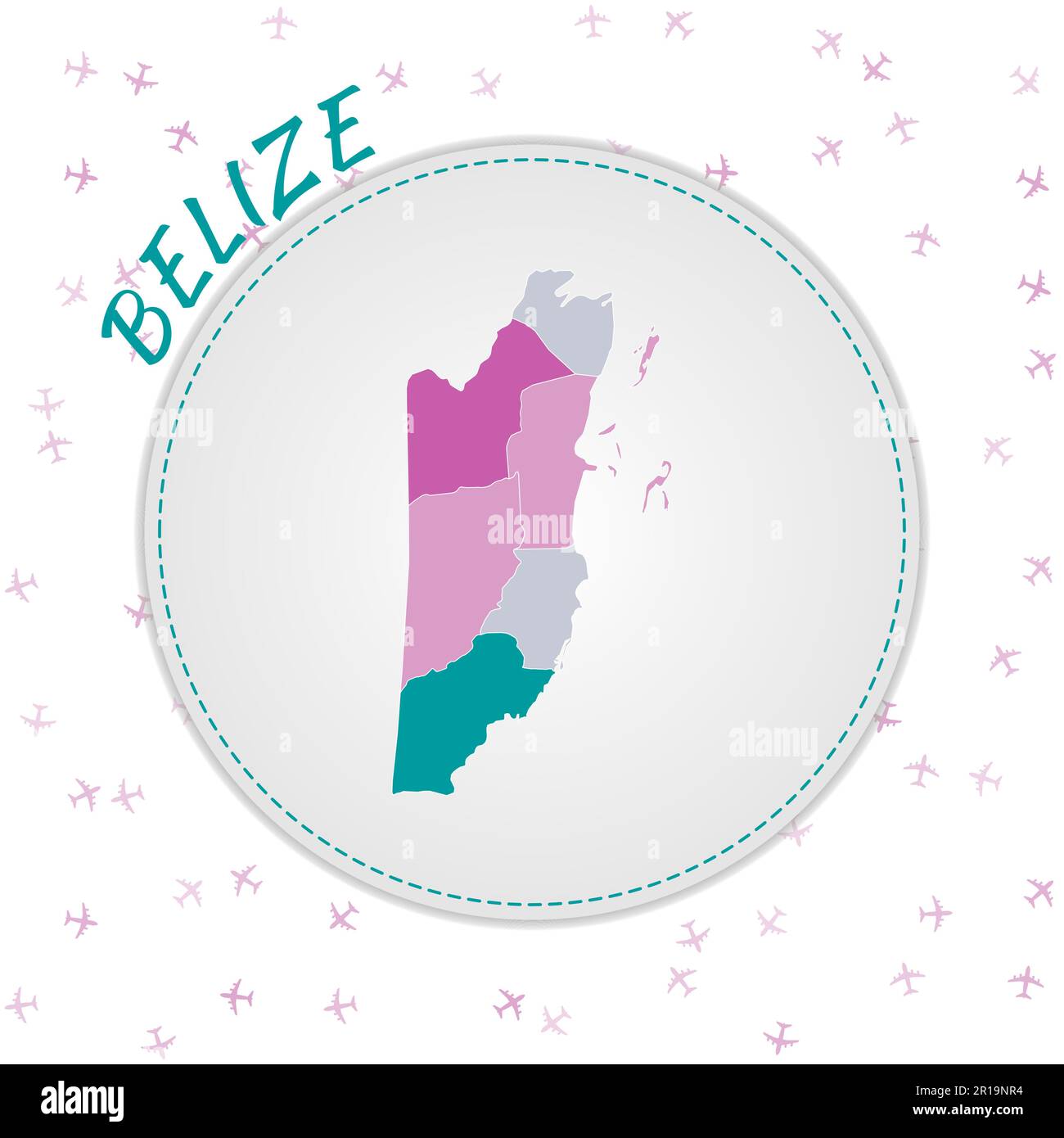 Belize map design. Map of the country with regions in emerald-amethyst ...